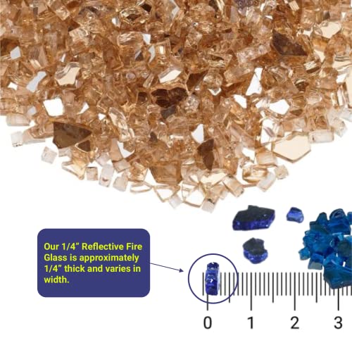 American Fireglass 1/4” Reflective Fire Glass | Use in Fireplace, Fire Pit or Bowl | for Natural Gas or Propane Fires | Safe Tempered Glass for Outdoor & Indoor | Champagne, 10lb Bag