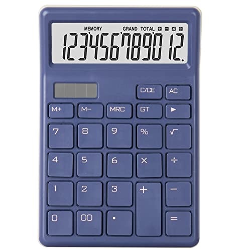 Calculators Desktop, Large Display Solar and Battery Power, Aesthetic Office Supplies, 12 Digit Small Basic Standard Functional Desk Calculator Cute for Office, Home, School (Blue)