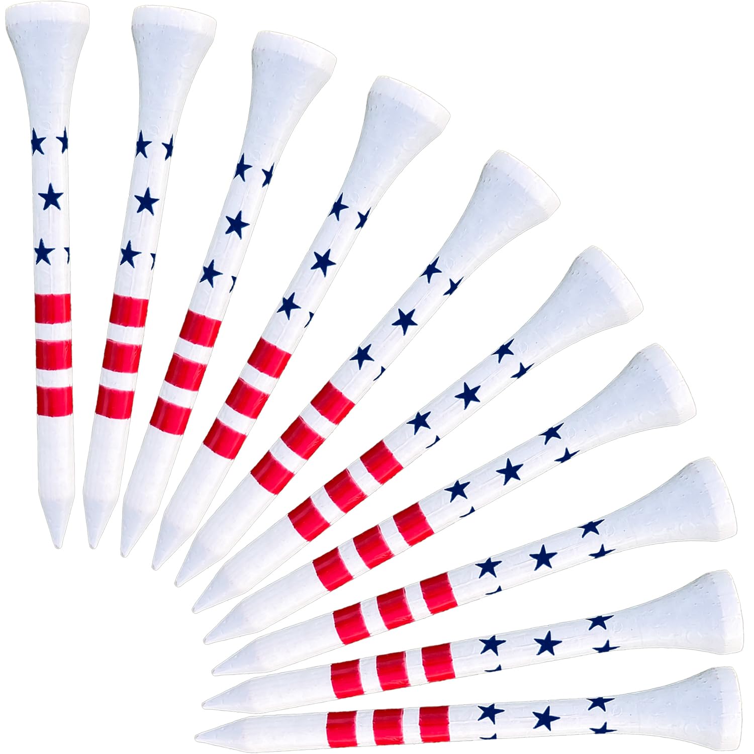 American Golf USA Golf Tees - 100 Pack of 2-3/4 Inch - American Pride Flag Design, Professional Length Tee, red white and blue
