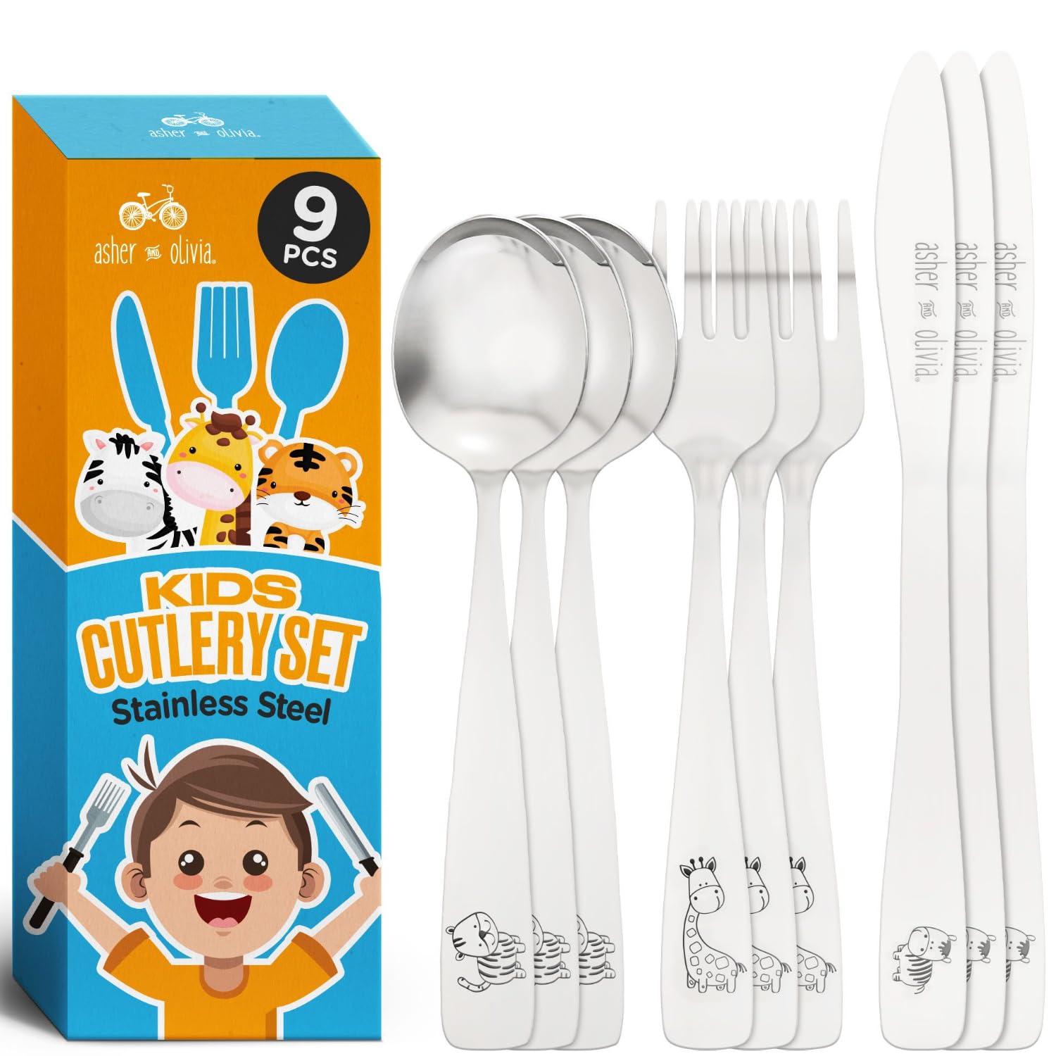 Kids and Toddler Utensils Silverware Set – 9-Piece Toddler Silverware Includes 3 Forks 3 Spoons and 3 Kid-Friendly Knives - kids Metal silverware Flatware Cutlery Set for Preschooler Baby Child