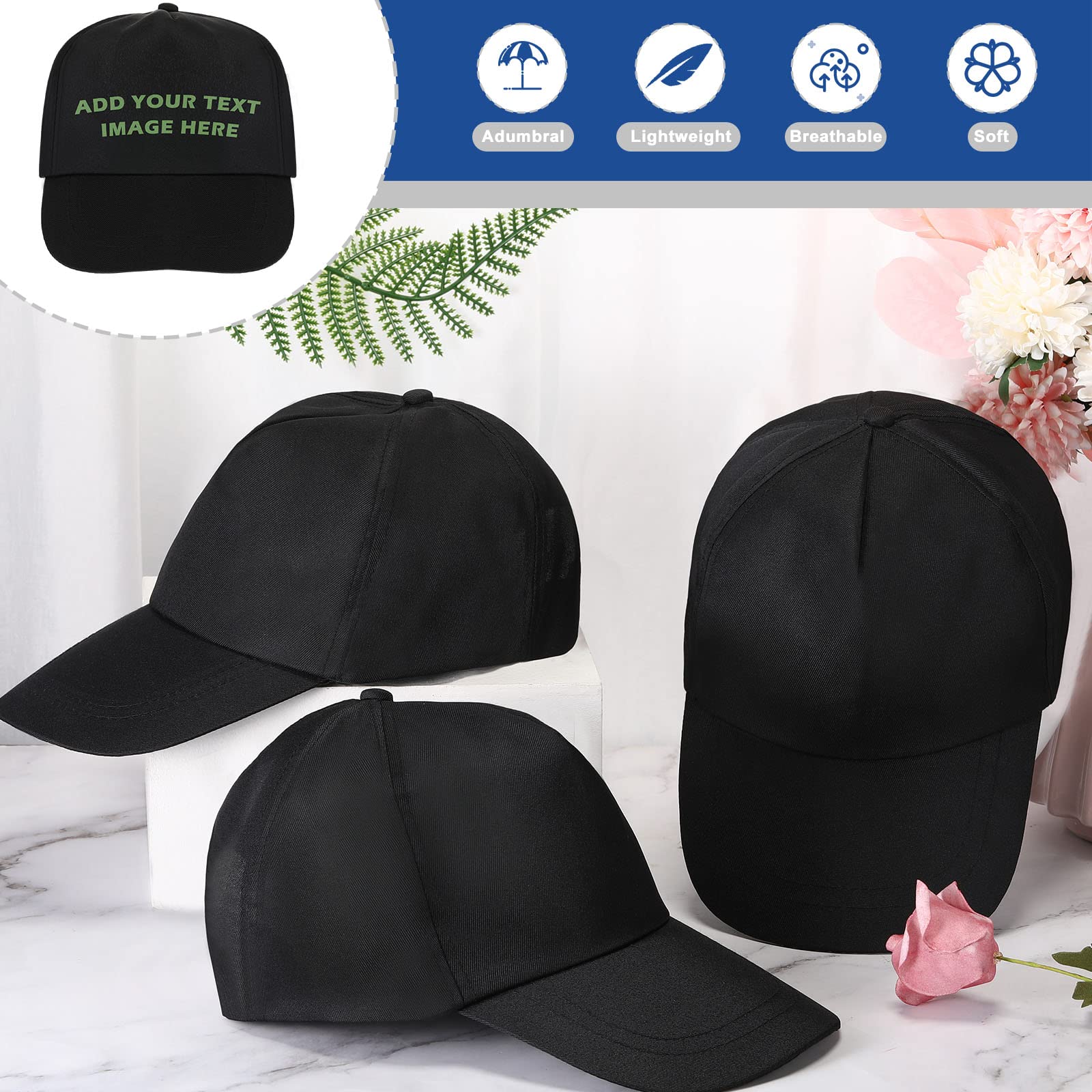 60 Pcs Plain Blank Baseball Caps Adjustable Black Baseball Hat Low Profile Dad Hat for Men Women Outdoor Running