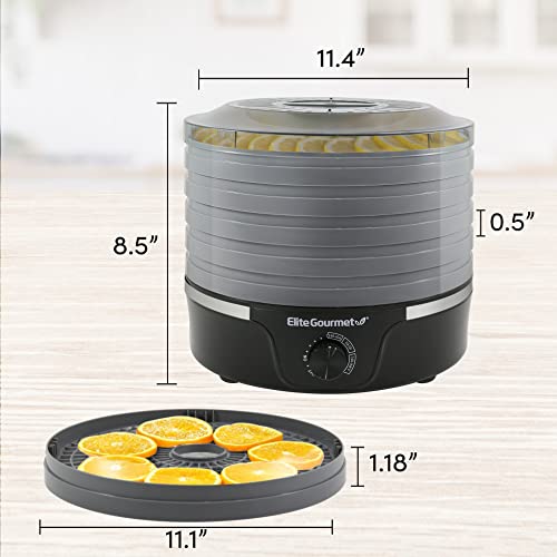 Elite Gourmet EFD319DKG Food Dehydrator, 5 BPA-Free 11.4" Trays Adjustable Temperature Controls, Jerky, Herbs, Fruit, Veggies, Dried Snacks, Black and Grey