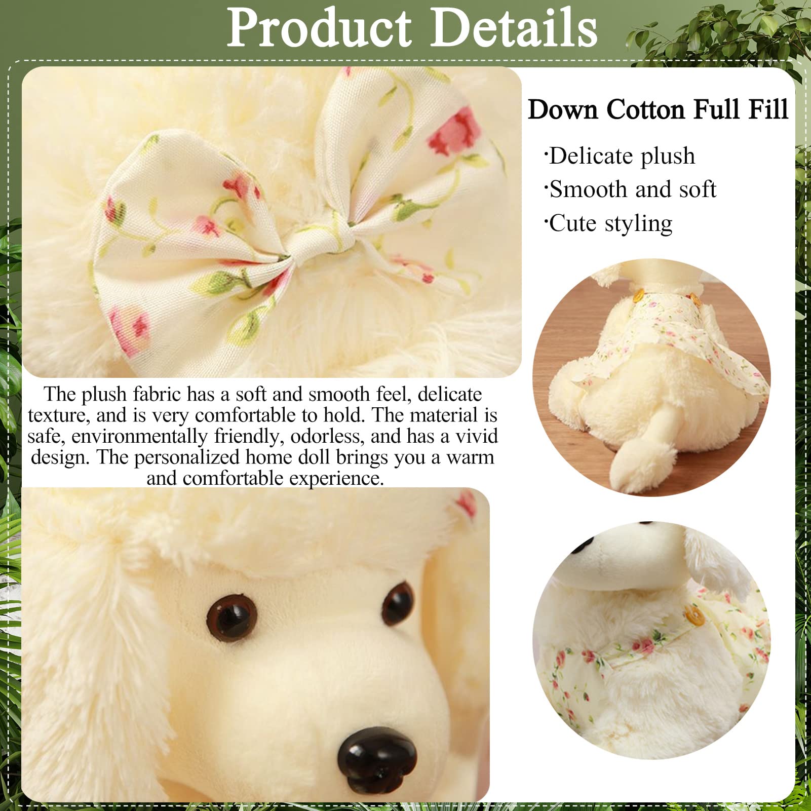 AUCOOMA 11.8" Poodle Stuffed Animal Plush, Dog Plush Toy Puppy Pillow for Kids White