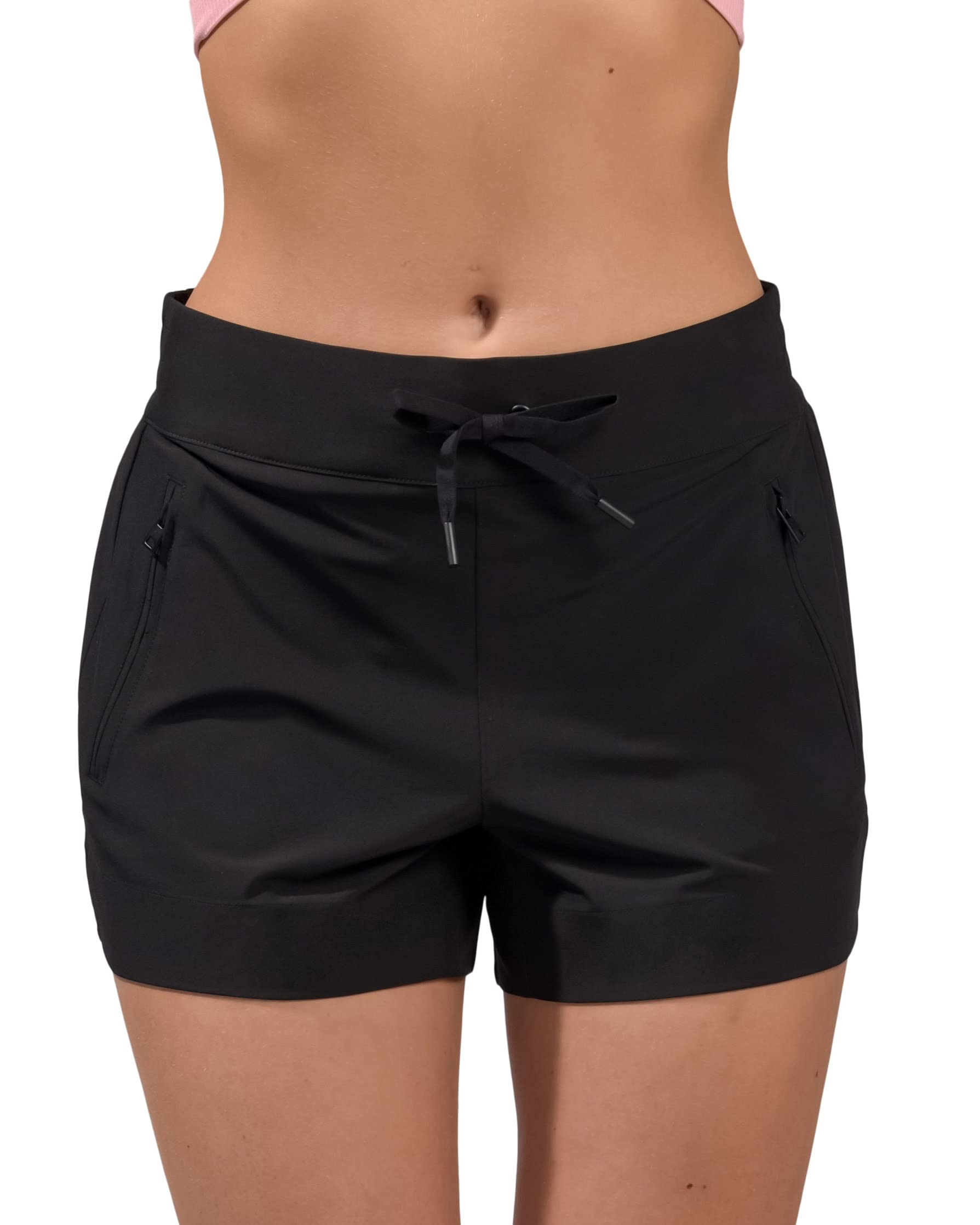 90 Degree By Reflex Stretch Woven Lightweight Walking Shorts with Side Pockets - Black - Medium
