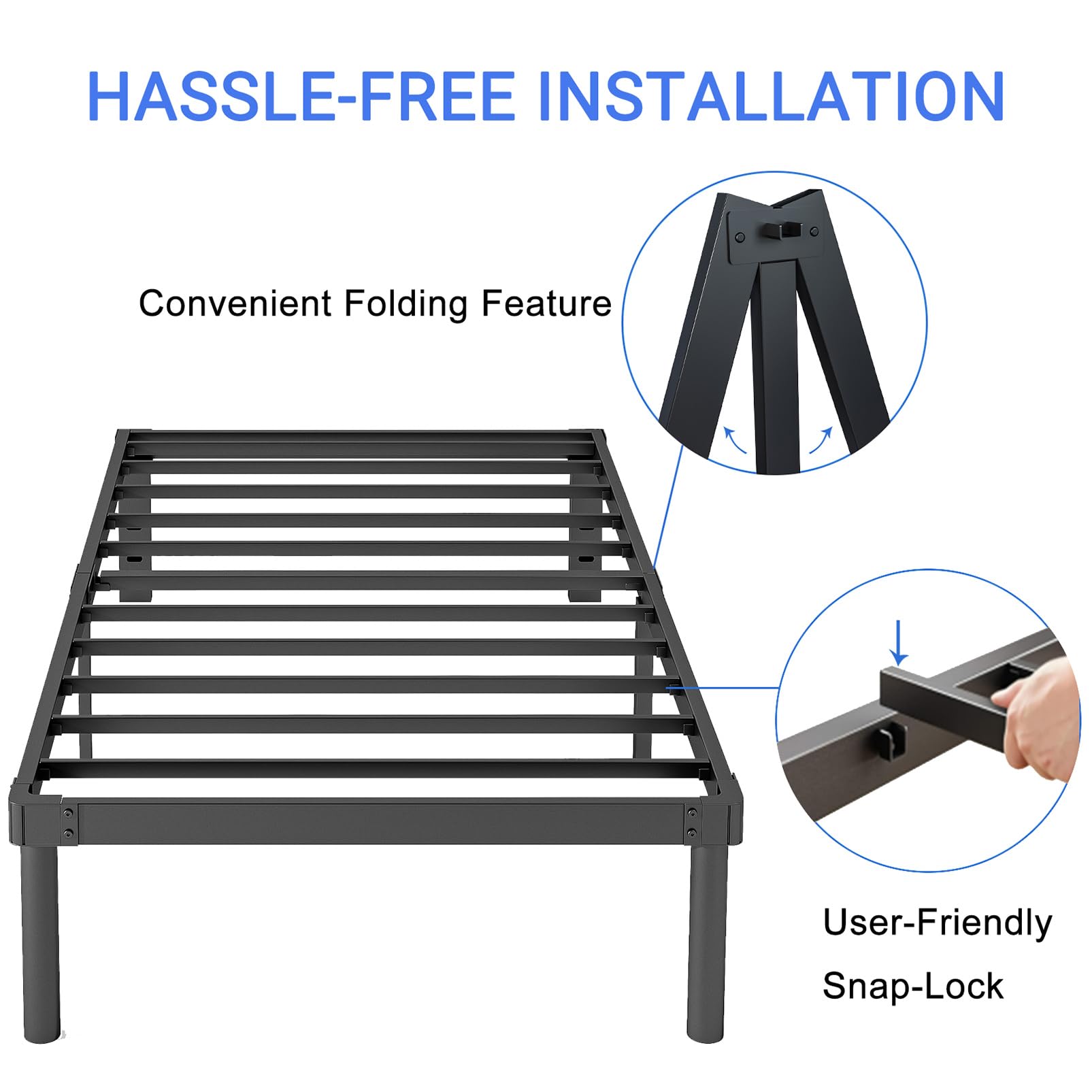 SunnyDaze 12 Inch High Platform Queen Bed Frame No Box Spring Needed, Metal Bed Frame Queen Size, Heavy Duty, Easy Assembly, Noise Free, Black