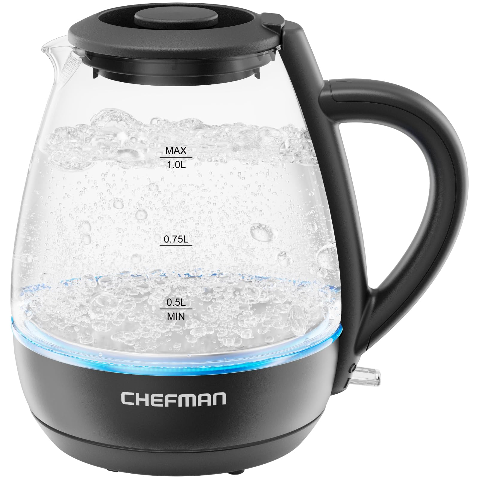 Chefman 1L Electric Tea Kettle with LED Lights, Automatic Shut Off, Removable Lid, Boil-Dry Protection, Hot Water Electric Kettle Water Boiler, Electric Kettles for Boiling Water