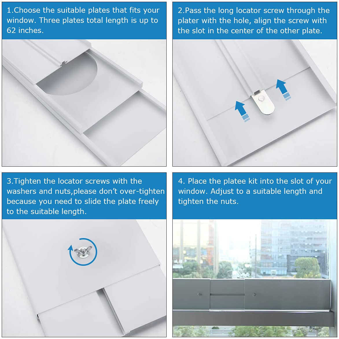 Window Vent Kit for Portable Air Conditioner, Adjustable Window Seal Plate Kit for AC Unit, Adjustable Length 21 Inch to 62 Inch, AC Window Kit for Exhuast Hose of 15cm/5.9 Inch.
