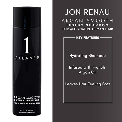 Jon Renau Argan Smooth Luxury Shampoo for Human Hair, 8.5 Ounce