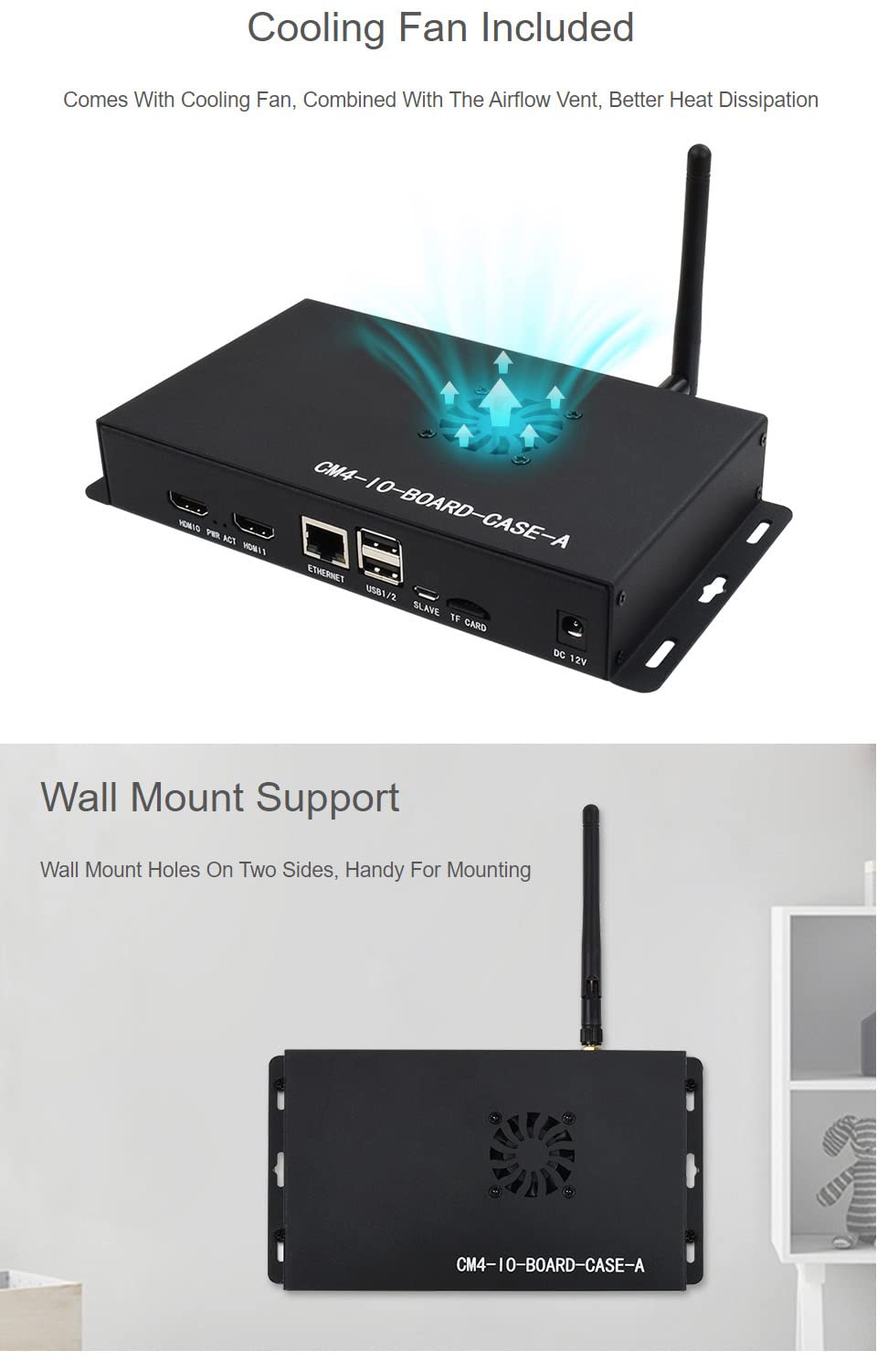 Waveshare Metal Box (A) Designed for Official Raspberry Pi Compute Module 4 IO Board Comes with Cooling Fan Mini Computer Chassis Robust and Dust-Proof Nice Looking