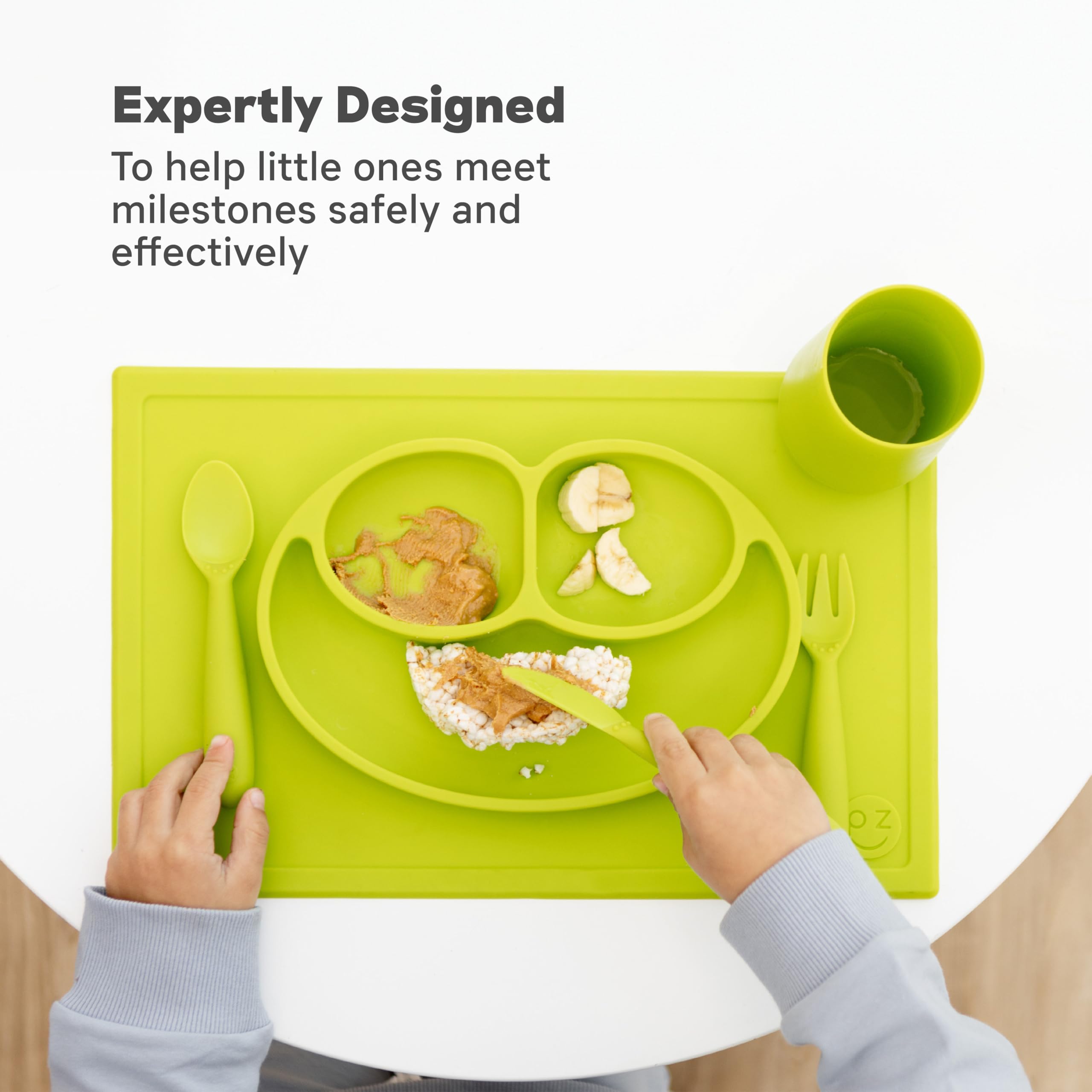 ezpz Happy Mat - 24 Months+ (Lime) - 100% Silicone Suction Plate with Built-in Placemat for Toddlers + Preschoolers - Divided Toddler Plates - Toddler Essentials…