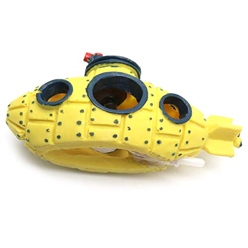 Xiaoyztan Yellow Submarine Style Aquarium Bubble Maker Decoration Fish Tank Ornament Landscape Hiding Cave with Air Stone