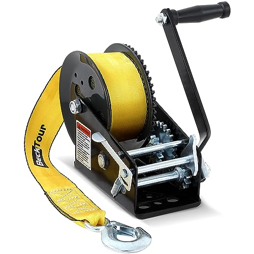 BeckTour Boat Trailer Winch, 3500Lbs Hand Winch with 33 FT Strap with Hook, 2 Way Ratchet, 4:1/8:1 Gear Ratio, Boat Winch for Trailers, Truck ATV