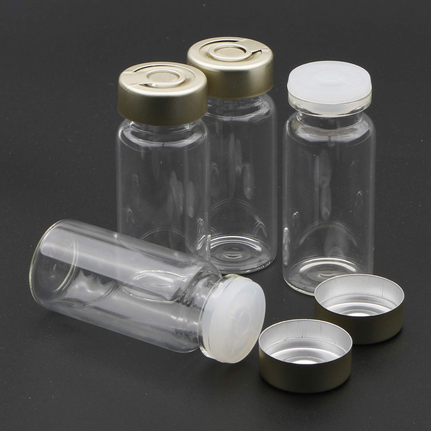 JIUWU 50 Pack Sealed Clear Glass Vial Sterile Essential Oil Bottles Liquid Containers with Pull Ring Aluminum Septa Seals Injection Vials 10ml (0.3 Oz)