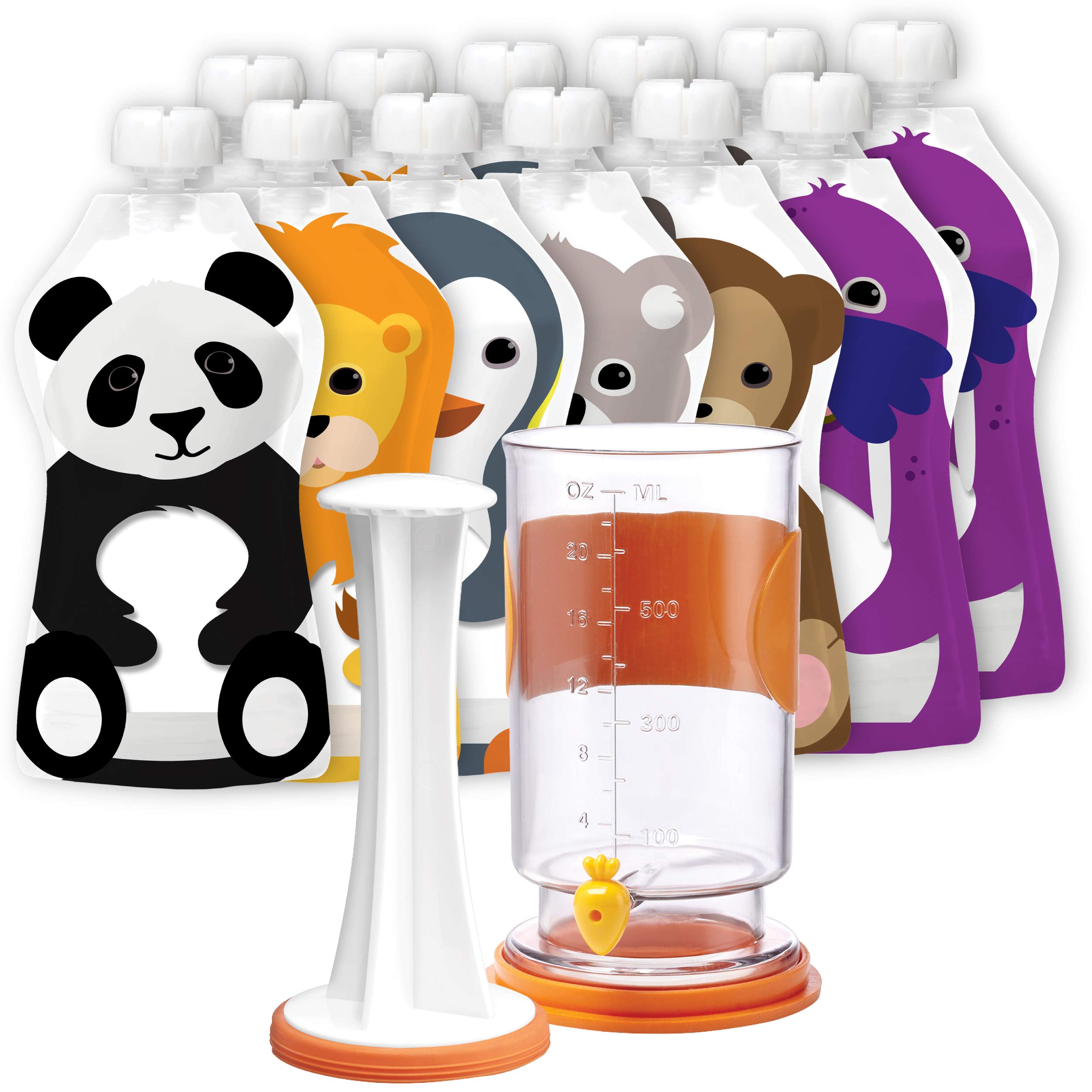 Squooshi Filling Station Baby Food Pouch Maker/Filler + 12 Large 5 oz Pouches for semi-Solid Foods