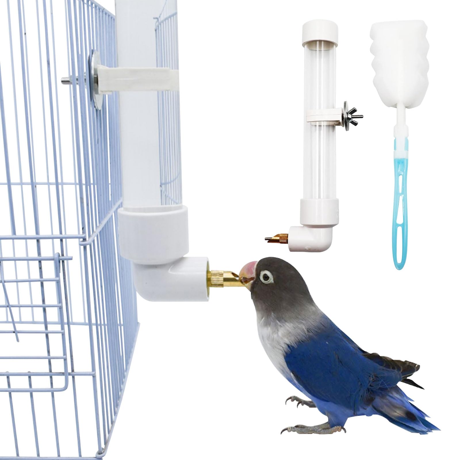 Bird Water Feeder,1PC Automatic Parrot Water Dispenser Bird Water Bottle with Cleaning Brush,Bird Cage Accessories Bird Drinker Bowl Fountain for Parrot Budgie Lovebirds Cockatiel Parakeet,130ML