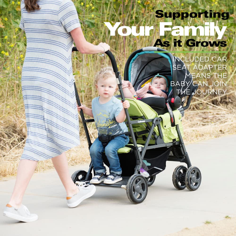 Joovy Caboose Sit and Stand Double Stroller with Rear Bench and Standing Platform, 3-Way Reclining Seats, Optional Rear Seat, and Universal Car Seat Adapter (Amber)