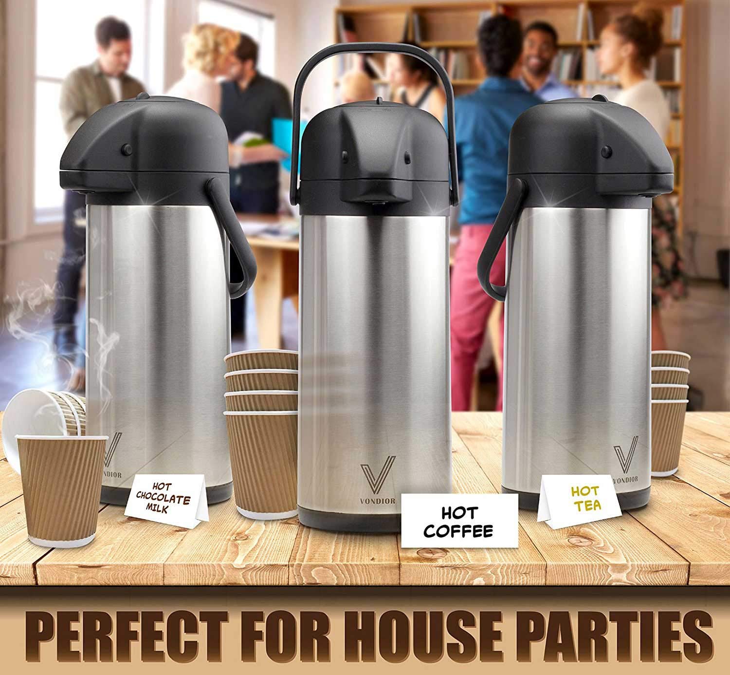 85 oz (2.5L) Coffee Carafe with Pump, Insulated Stainless Steel Coffee Dispenser, Coffee Carafes for Keeping Hot/Cold, Hot Beverage Dispenser for Party