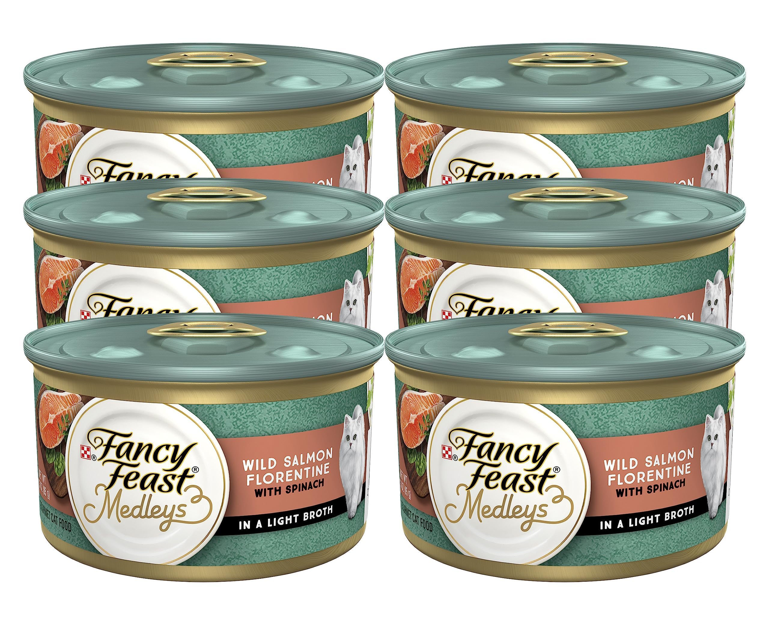 Fancy Feast Elegant Medleys, Wild Salmon Florentine with Garden Greens Wet Cat Food, 3 oz (Pack of 6)