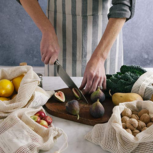 Reusable Produce Bags Organic Cotton | Home Essentials Sustainable Living, Washable Laundry, Travel Organizer, Zero Waste Biodegradable Drawstring Vegetable Mesh Grocery Bag | Set of 7 w/Tare Weights