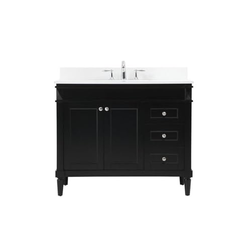 Elegant Decor Indoor Modern Under Sink Bathroom Fixtures Storage Organizer Cabinet 42 inch Single Bathroom Vanity - Black with backsplash