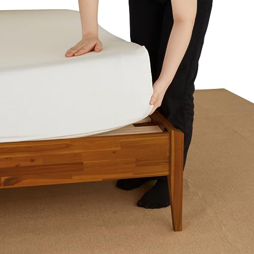 Bme Dinkee 15 Inch Signature Bed Frame Without Headboard - Modern & Minimalist Style with Acacia Wood - 12 Strong Wood Slat Support - Easy Assembly - No Box Spring Needed - Caramel, King