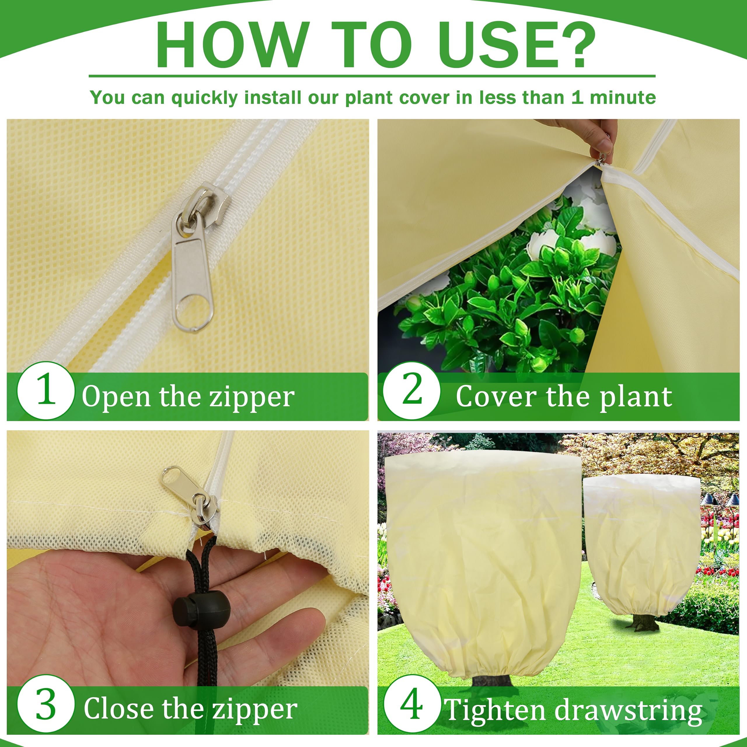 85”(W)x95”(H) Plant Covers Freeze Protection, 2.8oz/yd² Winter Frost Covers for Outdoor Plants,1 Pcs Extra Large Tree covers with Zipper Drawstring, Protect Plants from Cold, Frost, Wind, and Pests