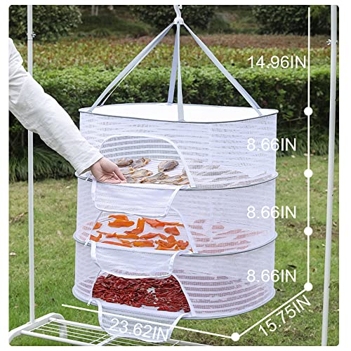 Bakidn Herb Drying Rack 3 Layer Hanging Mesh Net for Plants Hanging Drying Fish Net Foldable Hanging Mesh Dryer for Buds, Fruits, Hydroponics Flowers, Vegetables, Fish, or Clothes, Doll