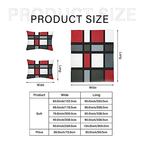 Bedding Sheet Bed Sets, Red Gray Black White Geometric Soft 3-Pieces Duvet Cover Set Comfy 1 Comforter Cover & 2 Pillowcases for All Season Twin(68"ร90")