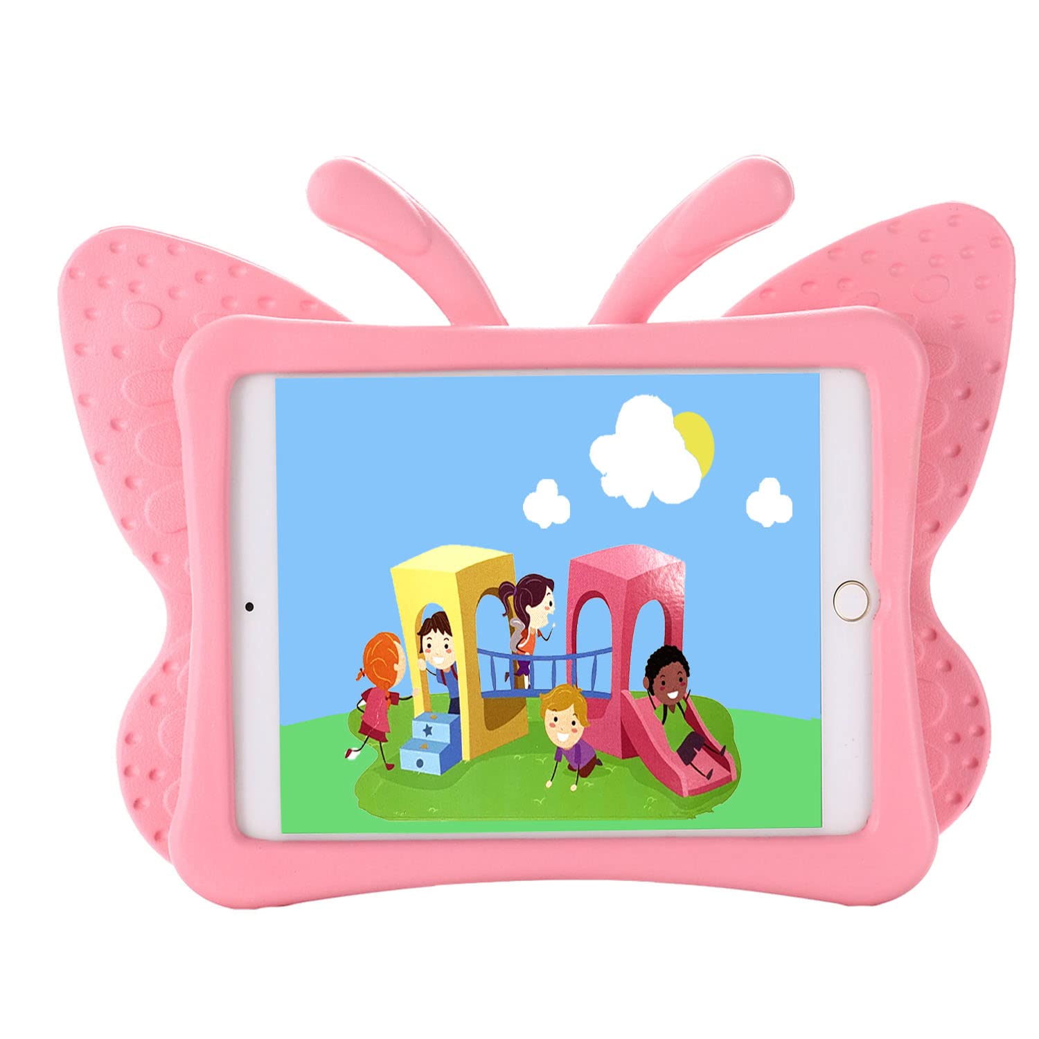 iPad case for Kids, Feitenn 3D Cartoon Butterfly Non-Toxic EVA Light Weight Kid Proof Shockproof case with Kickstand for ipad 5/ ipad 6 /ipad pro 9.7/ New iPad 2017 case (Pink)