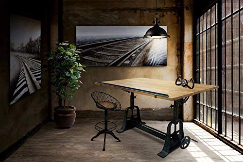 Rustic Deco Industrial Architect's Office Desk - Adjustable Crank Cast Iron Base - Tilt Top