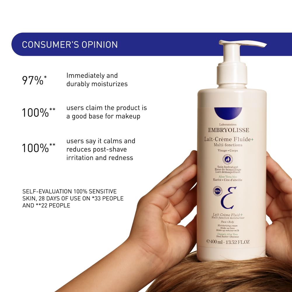 Embryolisse Lait Creme Fluid Face & Body Cream. Lightweight Moisturizer for All Skin Types. Hydrating Lotion with Shea Butter & Aloe Vera, 16.90 Fl Oz