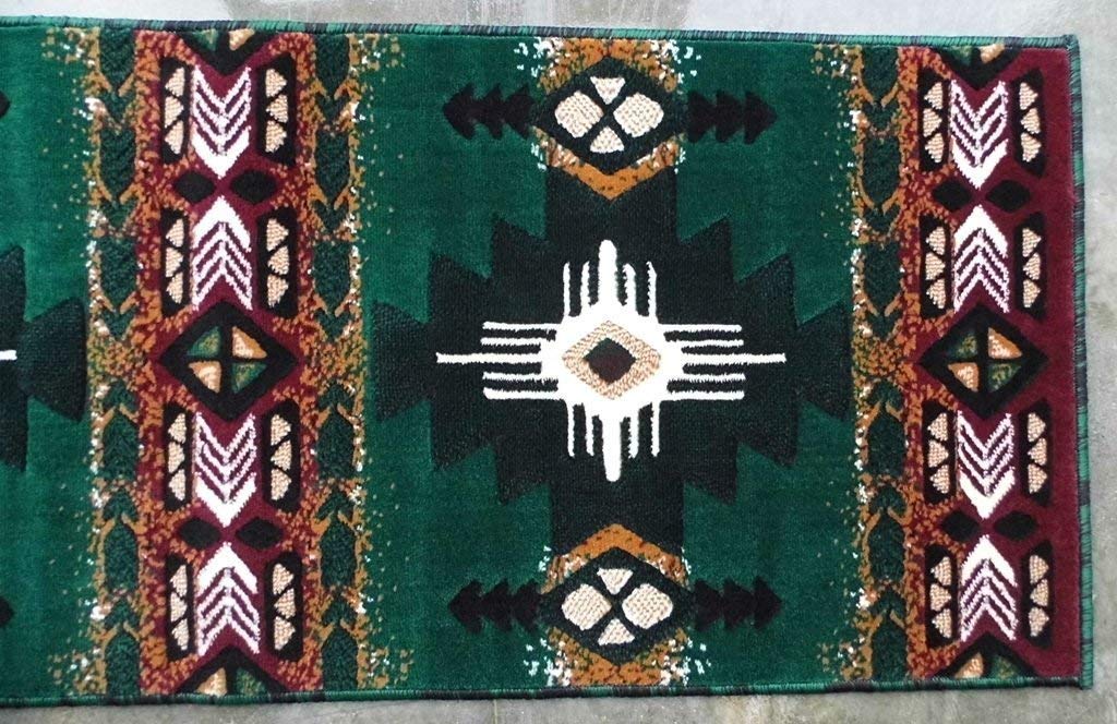 Champion Rugs Southwest Native American Navajo Aztec Tribal Indian Hunter Green Carpet Area Rug (2 Feet X 7 Feet Runner)