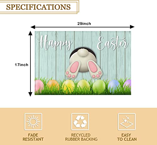 AUSTAB Easter Welcome Door Mat Bunny Tail Spring Floor Mat Indoor Outdoor Entrance Bathroom Door Mat Non-Slip Washable Greeting Party Decorations 17 X 29 Inches