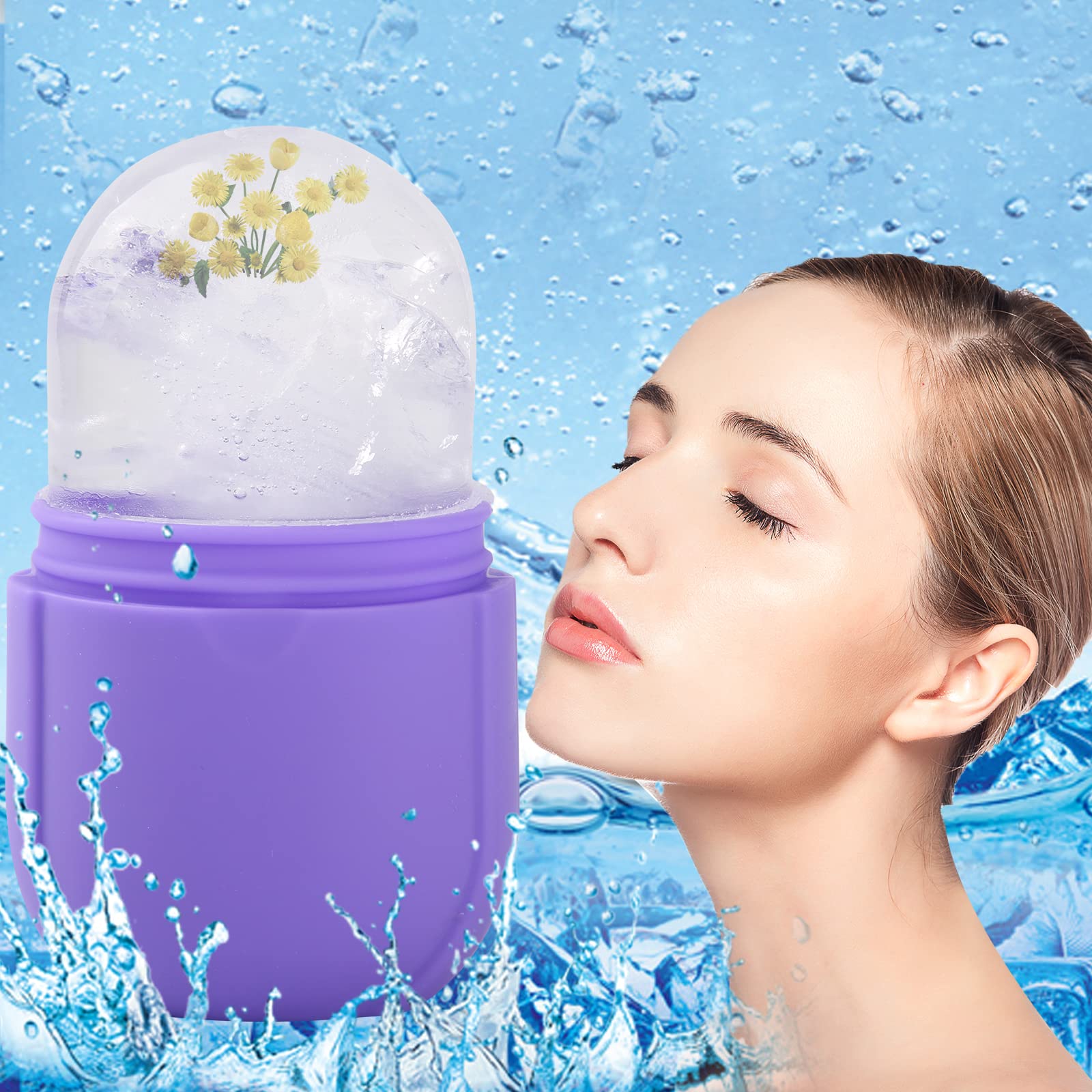 Ice Roller Mold-Ice Roller for Face and Eye,Beauty Cube Brighten Skin &Enhance Natural Glow &Remove Fine Lines,Facial Beauty Ice Roller Skin Care Tools (Oval, purple)