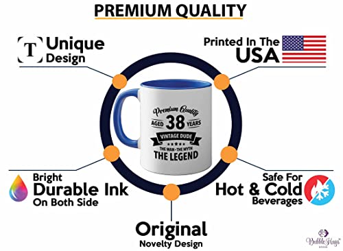 Bubble Hugs 38 Birthday 2Tone Blue Mug 11oz - aged 38 years vintage dude - Turning 38 38th Birthday Born in 1985 Dirty Thirty Gifts Work Bestie
