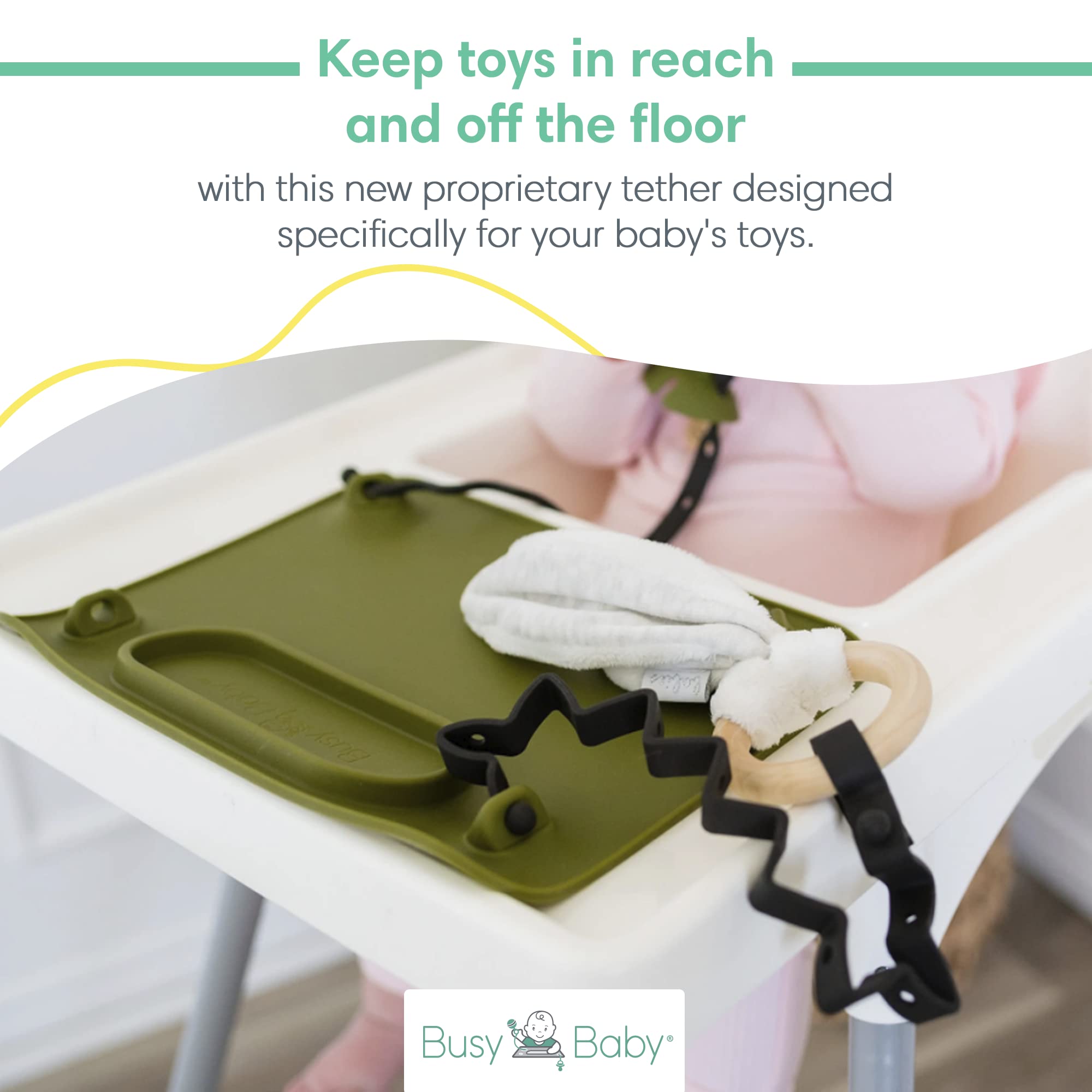 BUSY BABY Toy Bungee for Baby Toys, Dishwasher Safe, Made with 100% Food-Grade Silicone (Yellow)