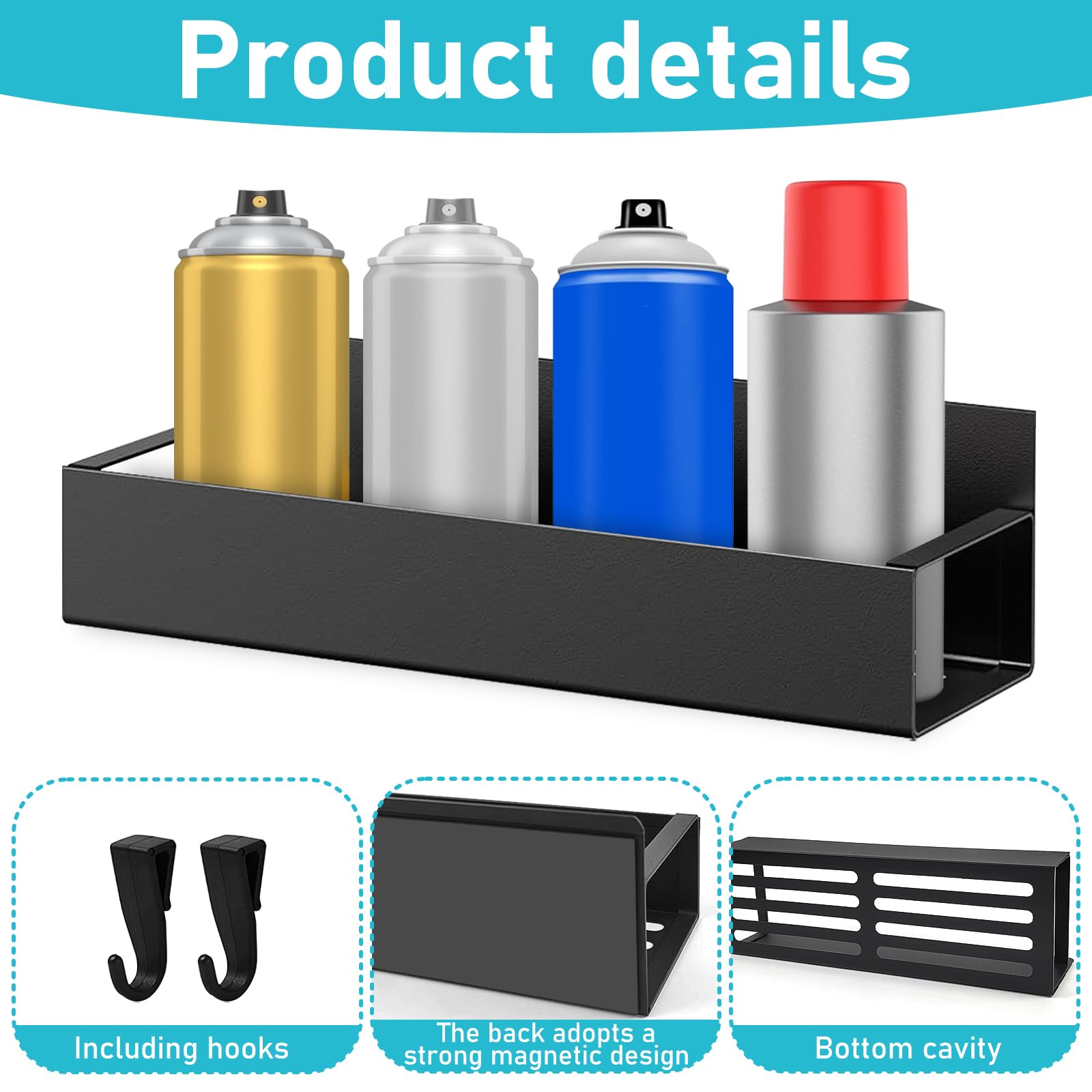 6 Pcs Magnetic Aerosol Spray Can Holder, Magnet Toolbox Bottle Holder, Wall Mounted Spray Bottle Rack, Mechanic Paint Bottle Can Organizer, Tool Box Storage Rack for Garage Home Workspace(Black)