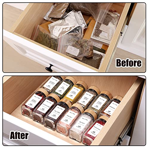 CUCUMI 12 Pcs Spice Jars with Labels and Bamboo Lids, 4oz Empty Square Spice Bottles with Shaker Lids, Collapsible Funnel, Chalk Pen, Seasoning Containers for Spice Rack, Drawer, Cabinet