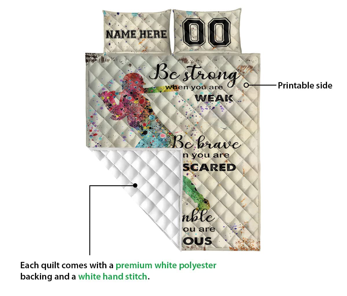 OhaPrints Custom Softball Girl Batter Watercolor Personalized Name Number Quilt Blanket & Pillowcases, Bedding Set & Pillow Cover, King Queen Double Twin Throw Full Size Bedspread Bed