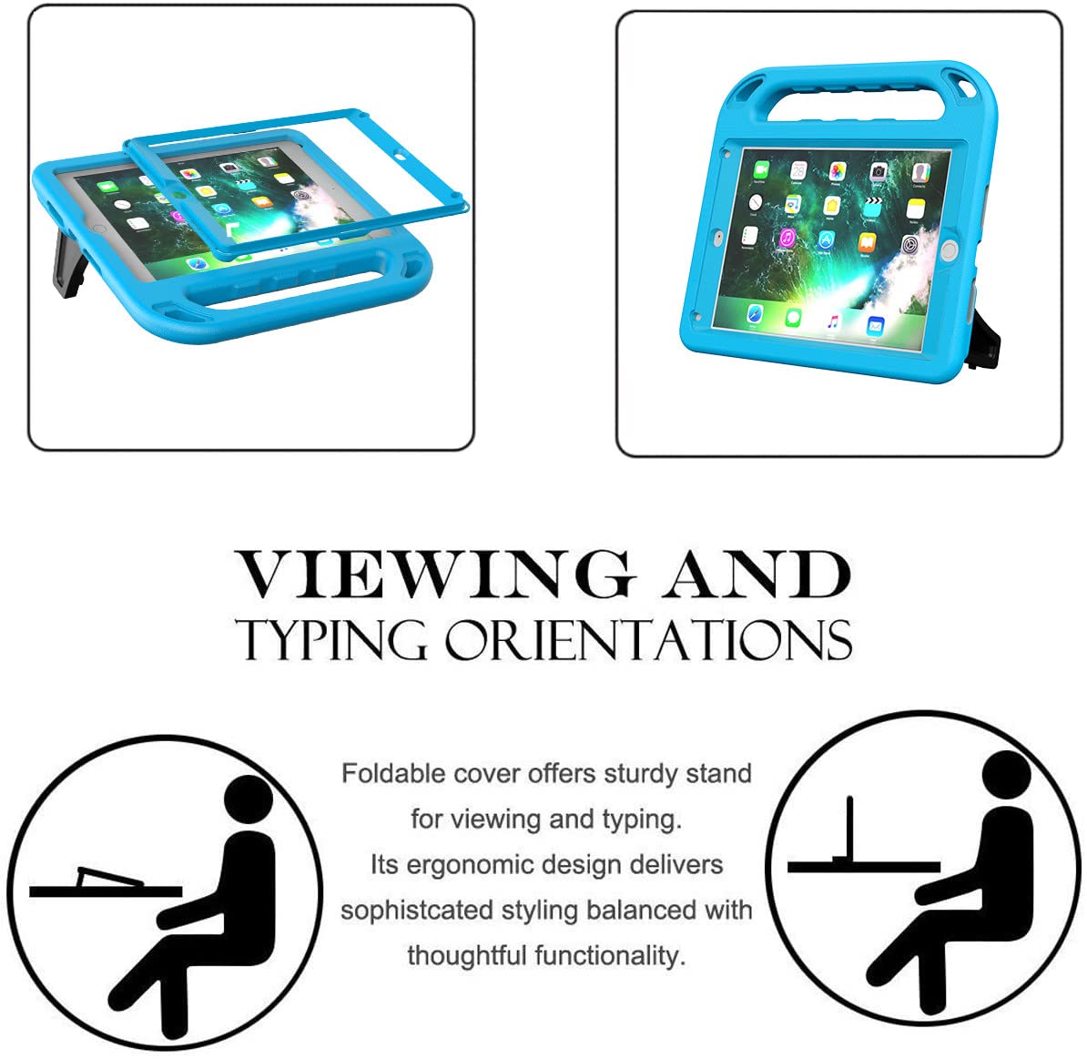 LEDNICEKER Kids Case for iPad 9.7 2018/2017 & iPad Air 2 - [Built-in Screen Protector][Light Weight Handle] Shockproof Stand Case for iPad 9.7 inch 2018(6th Generation) / 2017(5th Gen) - Blue