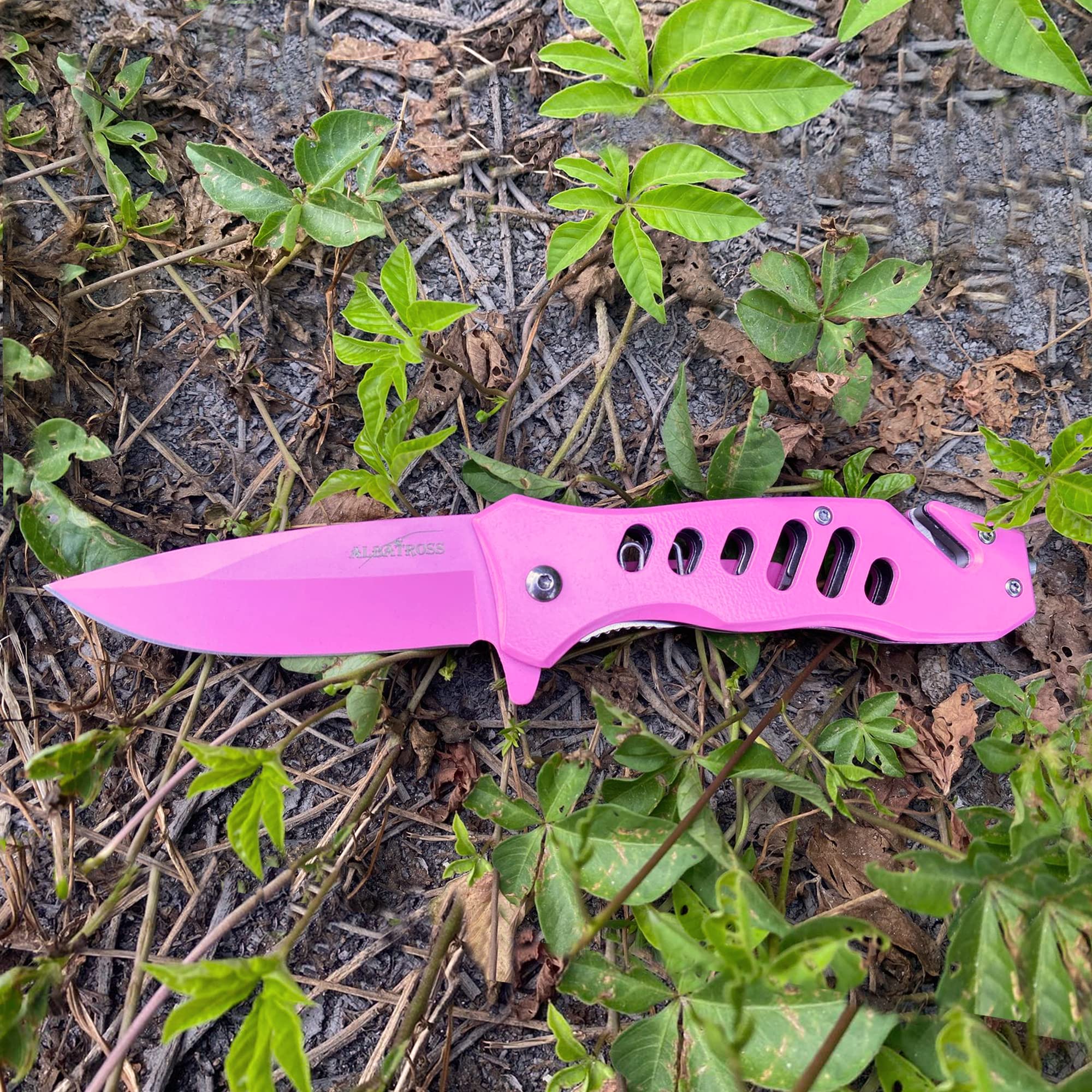 ALBATROSS Multifunction Stainless Steel Folding Pocket Knife, Spring Assisted Open, 4.5" Handle, 3" Blade, 7.5" Overall (Pink)