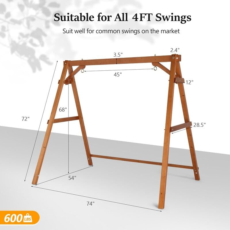 4ft Fir Porch Swing Stand Frame Brown Wood Water Resistant