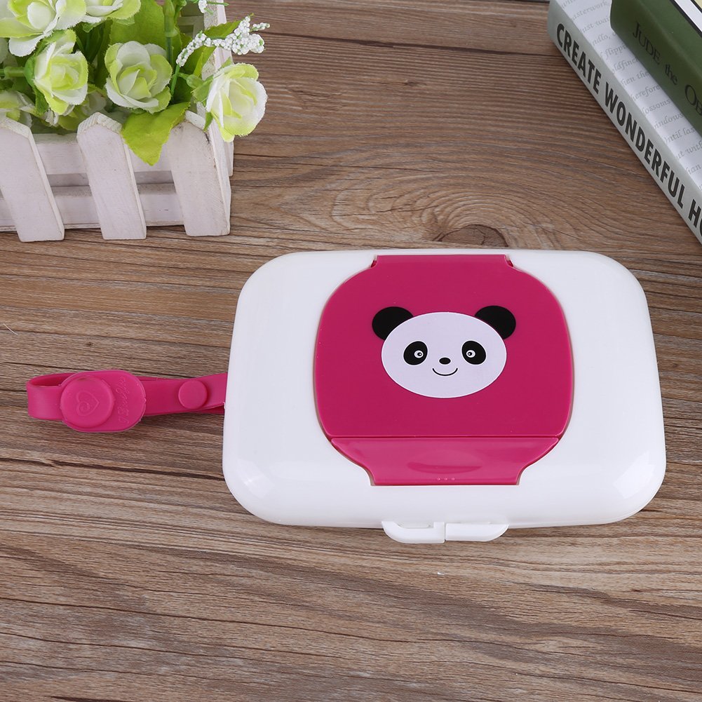 Fdit Wet Wipes Storage Box,Baby Outdoor Travel Stroller Wet Wipes Box Refillable Container for Car Bathroom Living Room(White + Rose)
