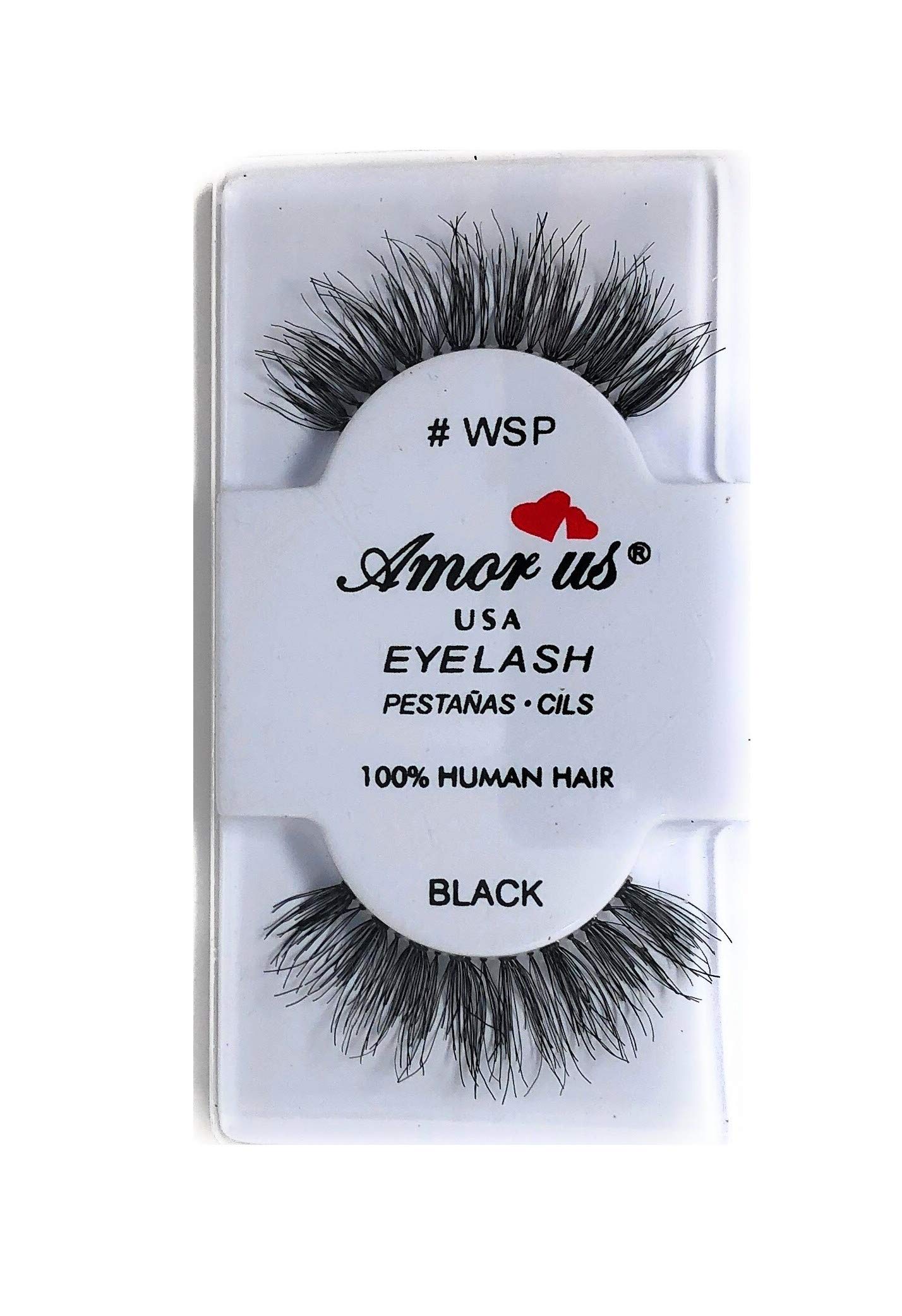 Amorus 100% Human Hair False Eyelashes #WSP - Black - (6 Pack) - Wispy False Eyelashes - Glamorous Look of Fuller, Longer Lashes