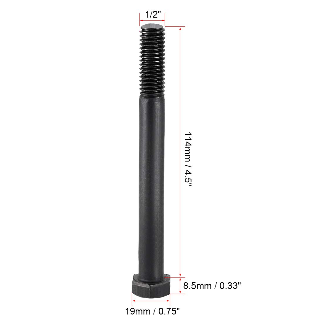 uxcell 1/2-13 * 4-1/2'' Hex Head Screw Bolts Fastener Grade 5 UNC Carbon Steel Black 2pcs