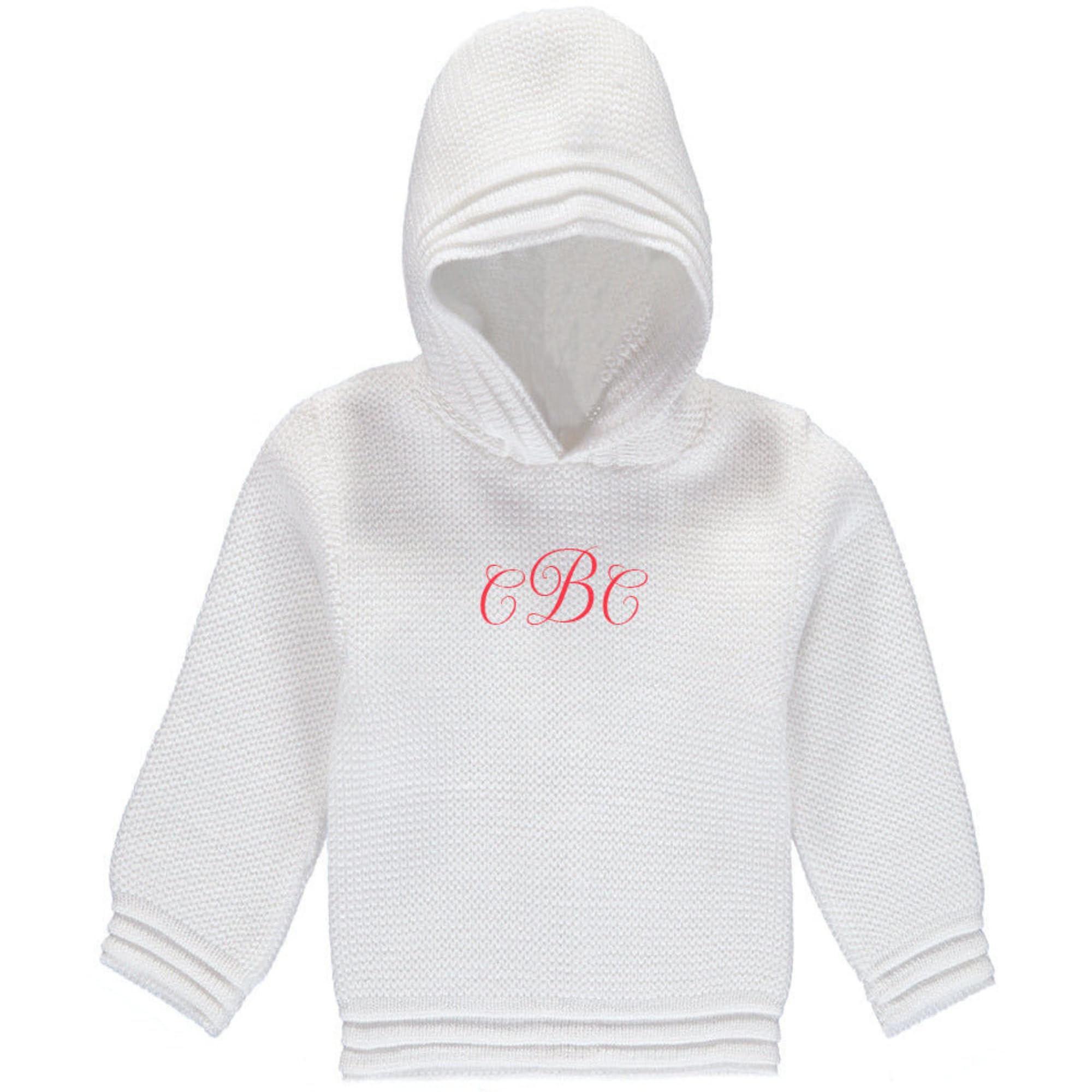 Julius Berger Personalized Baby Gifts - Monogram Included, Zip Back Baby Sweater, Hoodies, Cardigan, Made in USA - 6 Months - White