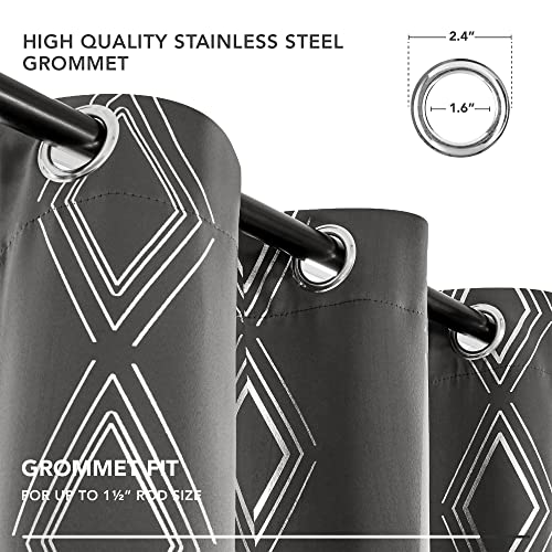 Deconovo Grey Blackout Curtains with Geometric Pattern, Living Room Curtains 72 Inch Length, Soundproof Window Panels for Nursery (Grey, 52W x 72L Inch, 2 Panels)