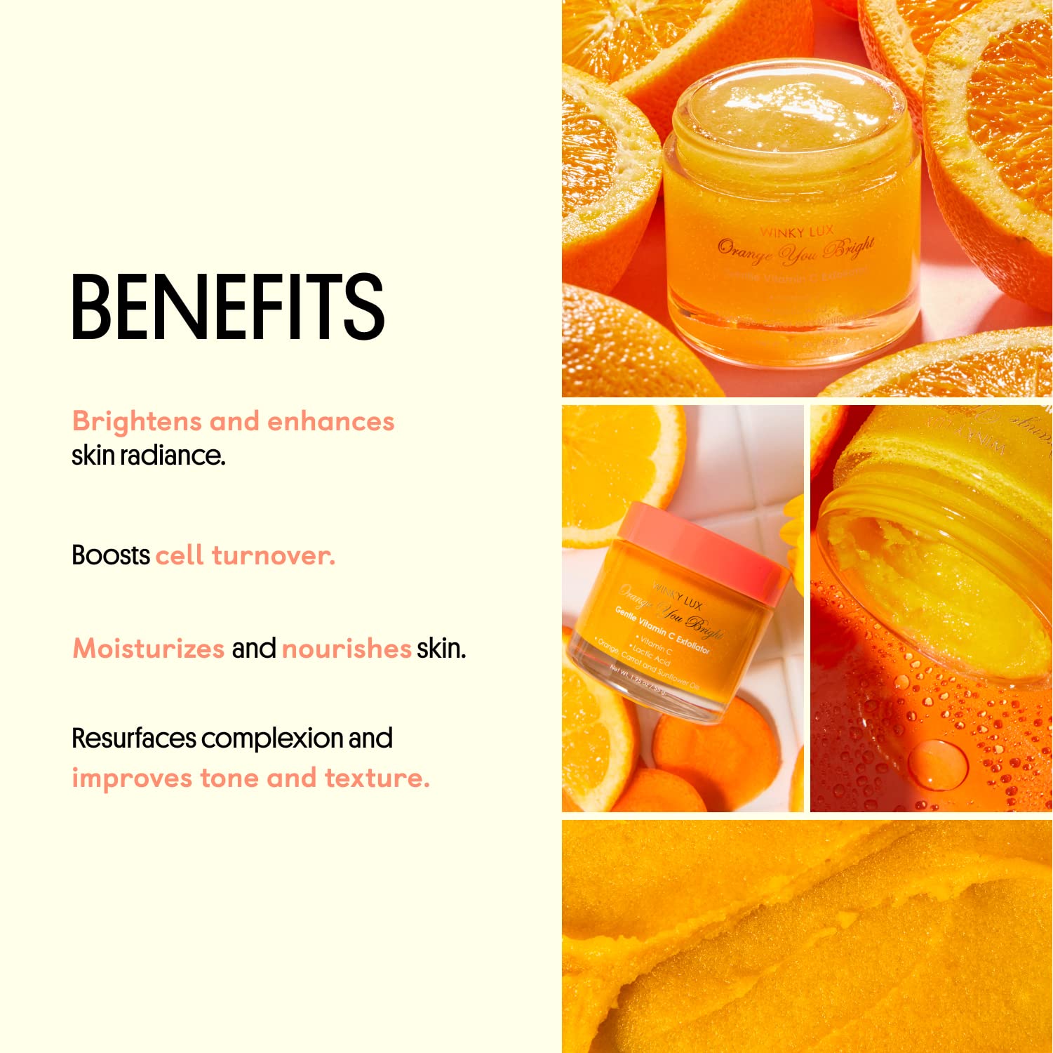 Winky Lux Orange You Bright Exfoliator - Face Exfoliator with Vitamin C and Lactic Acid, Dead Skin Remover for Face, Face Scrub