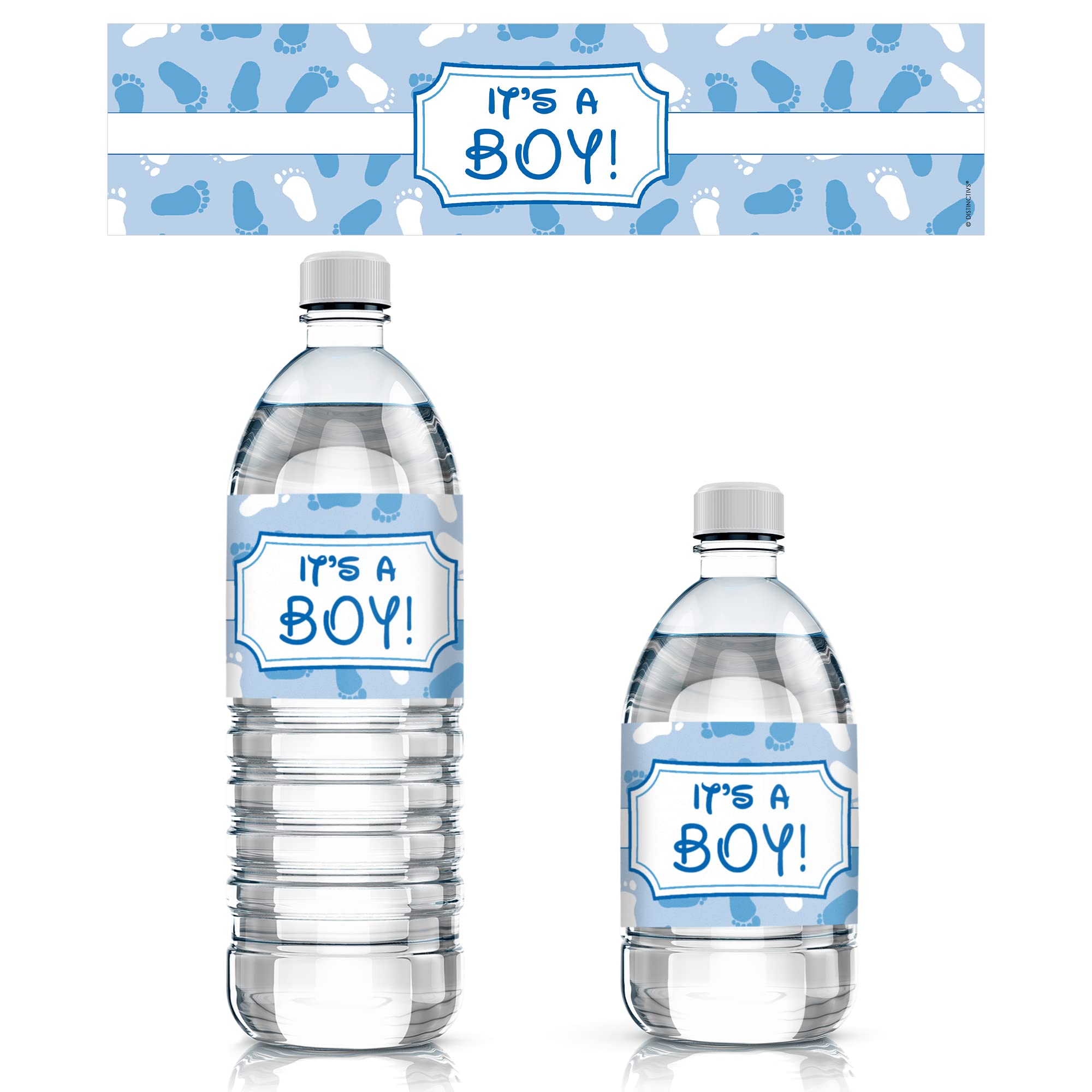 It's a Boy Baby Shower Water Bottle Labels - Blue Footprint Theme - 24 Stickers