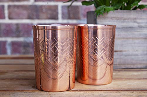 Alchemade 100% Pure Copper Mint Julep Tumbler Cups - 10 Oz Derby Cups With Etched Geometric Design For Mint Juleps, Cocktails, Or Your Favorite Beverage - Keeps Drinks Colder, Longer